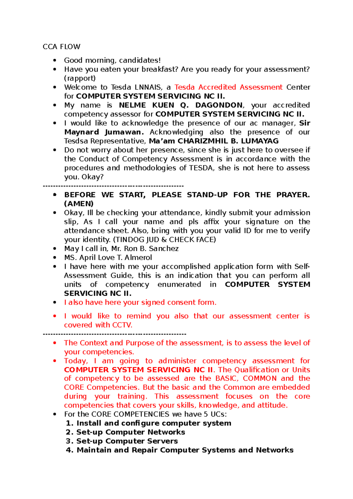 CCA-FLOW CSS - script - CCA FLOW Good morning, candidates! Have you ...