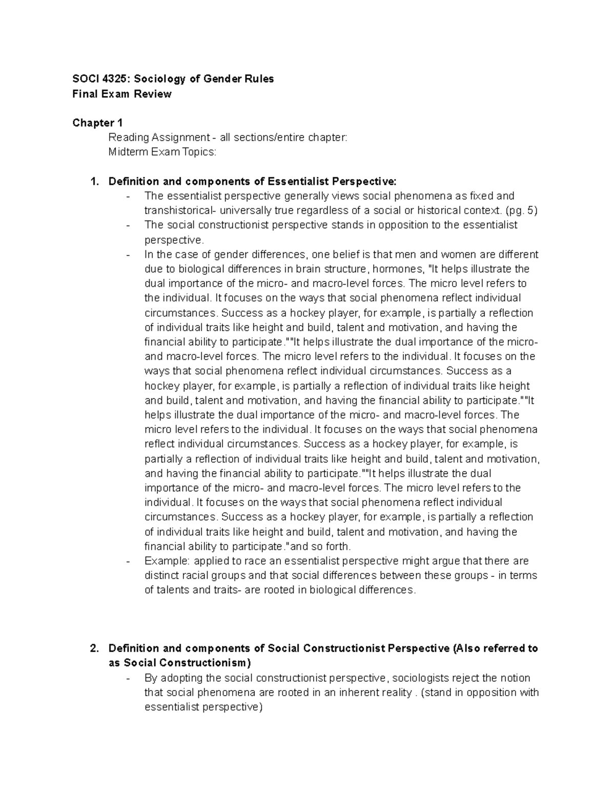 SOCI Final - SOCI 4325: Sociology of Gender Rules Final Exam Review ...
