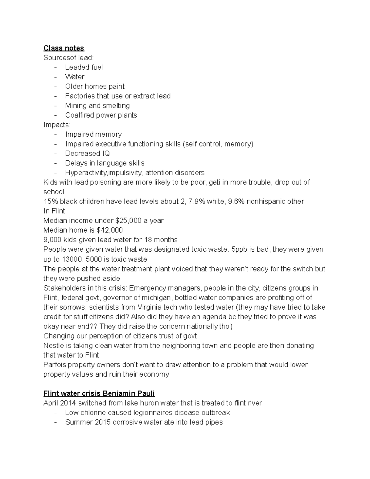Week 1 environ justice - Professor David Ciplet. Flint water crisis ...