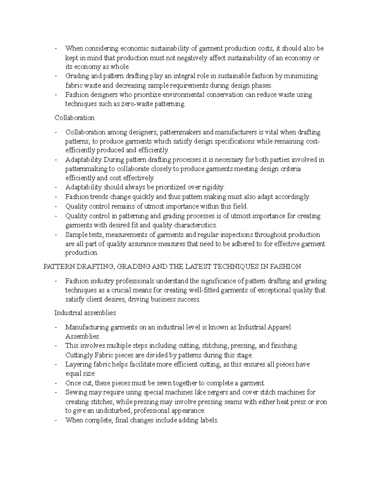 FTT 110 Notes 38 - global textile and fashion industry; an overview of ...