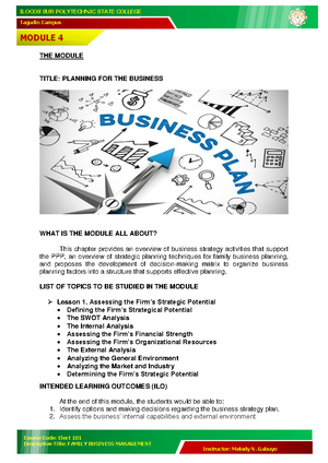 Module 6 Family Business Management - Tagudin Campus Course Code: Elect ...