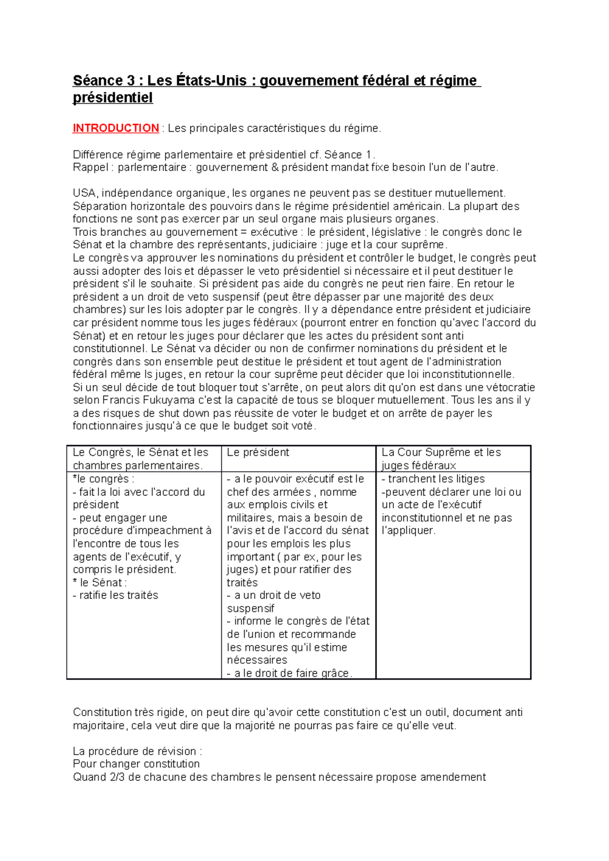 Les états-unis gouvernement fédéral et régime présidentiel - Séance 3 ...