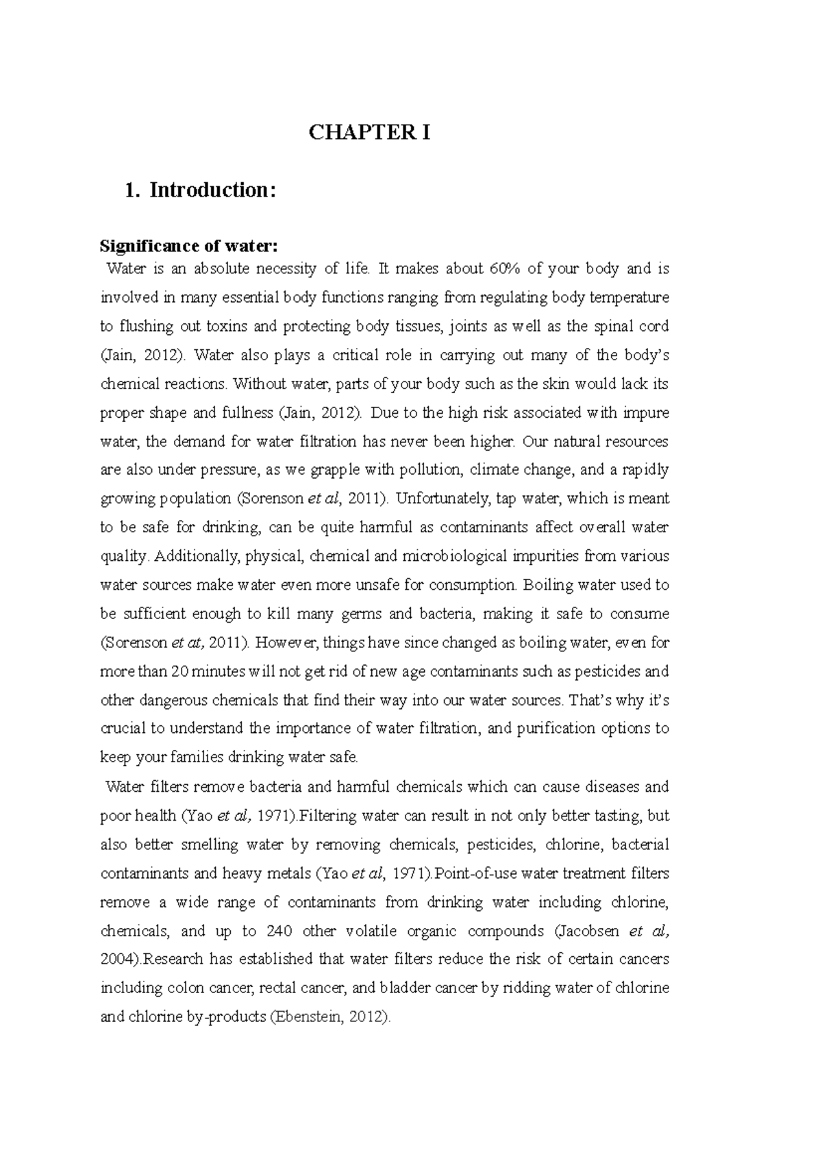 Chapter I - CHAPTER I 1. Introduction: Significance of water: Water is ...