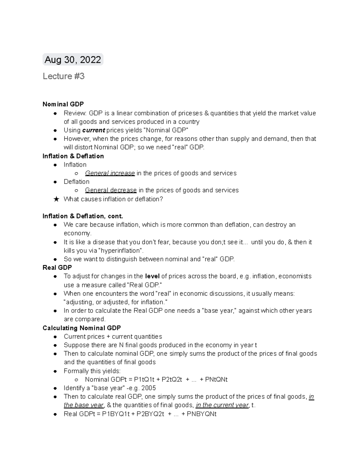 Aug 30, 2022 Tuesday Notes - Aug 30, 2022 Lecture Nominal GDP Review ...