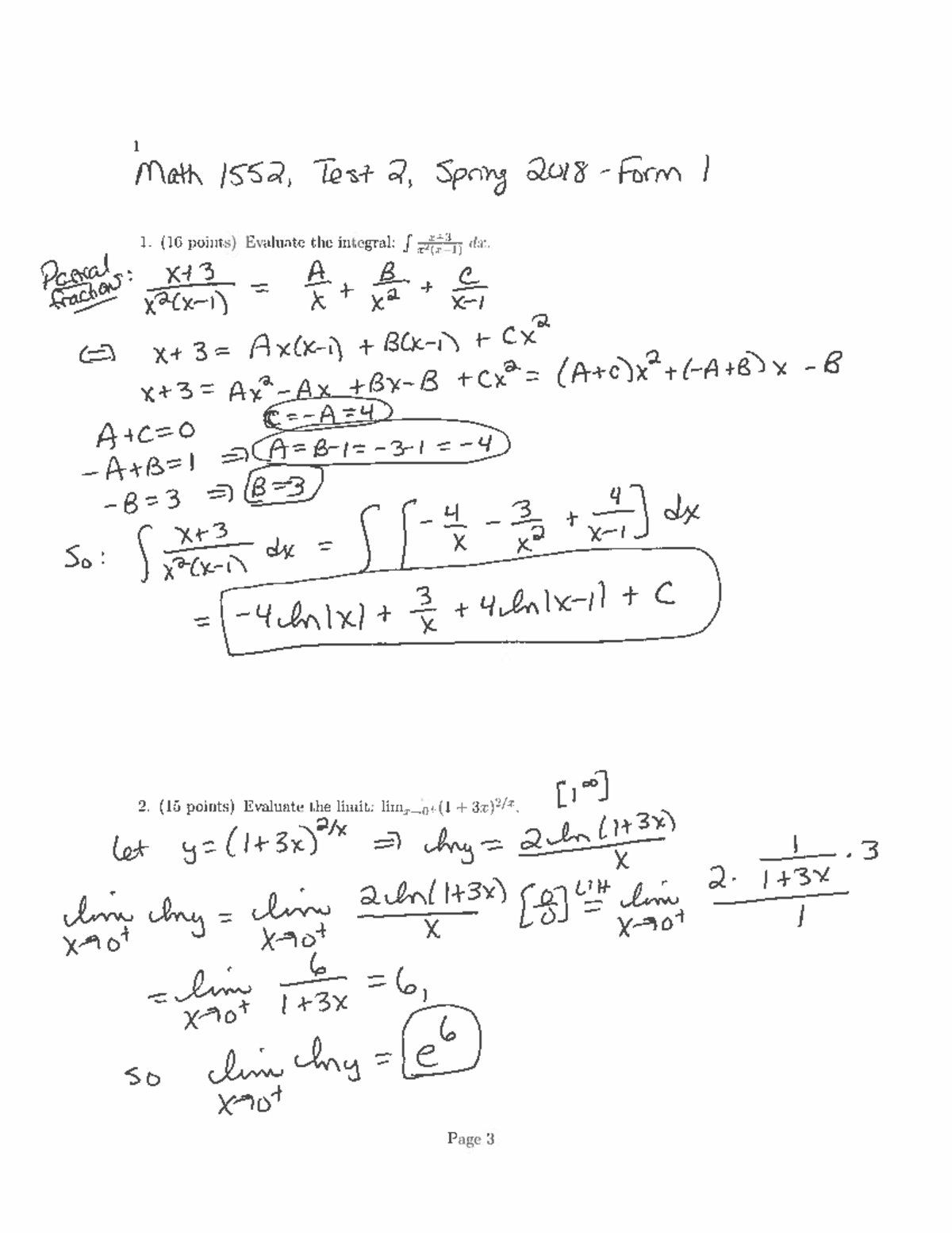 Test2 sp18 - Practice Exams - 1 Math 1552, Test 2, Spring 2018 Form 1 ...