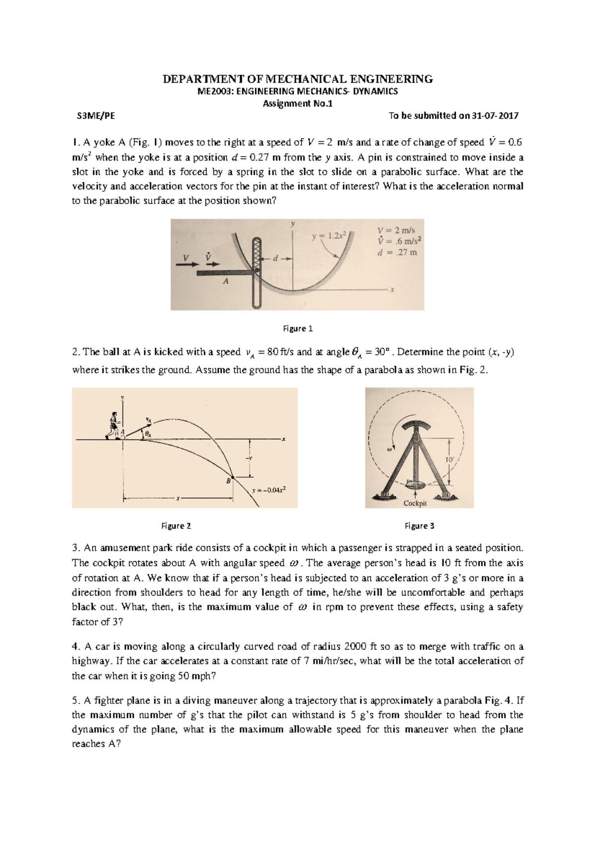 Exam 16 March, questions - DEPARTMENT OF MECHANICAL ENGINEERING ME2003 ...