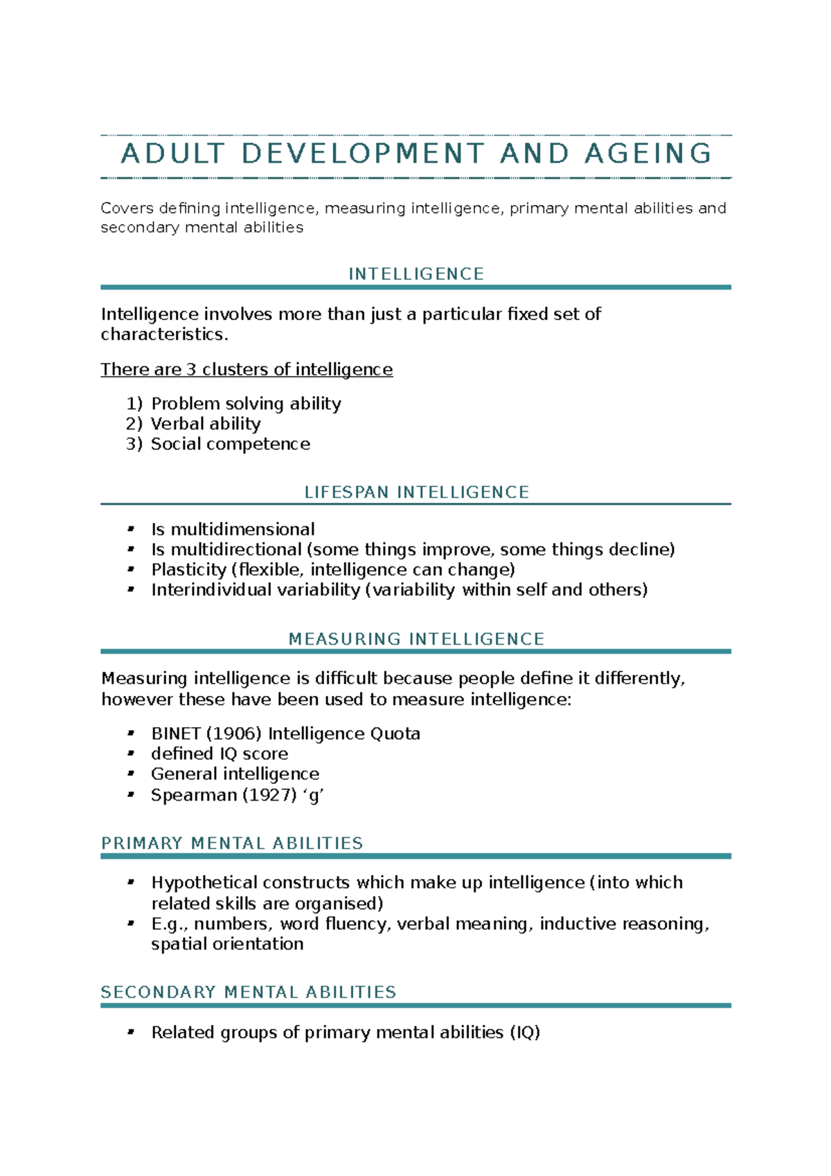 Adult Development and Ageing 7 - A D U LT D E V E LO P M E N T A N D A ...