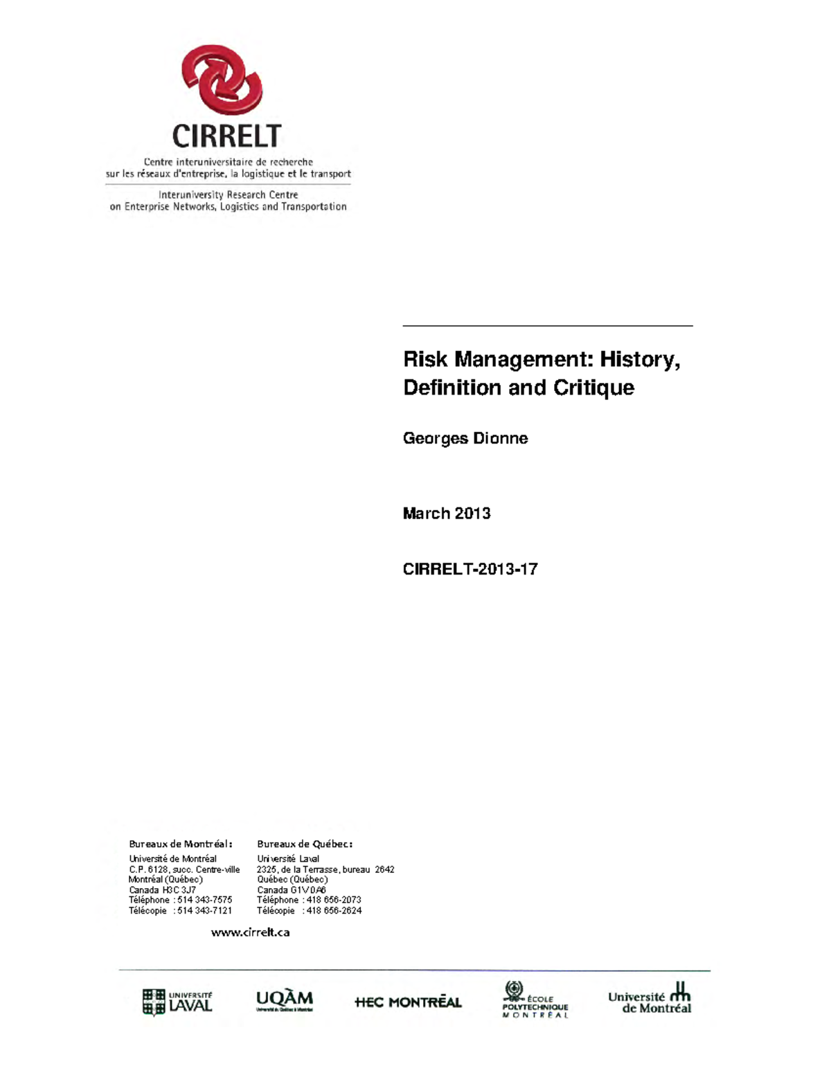 Risk Management History - ________________________ Risk Management ...