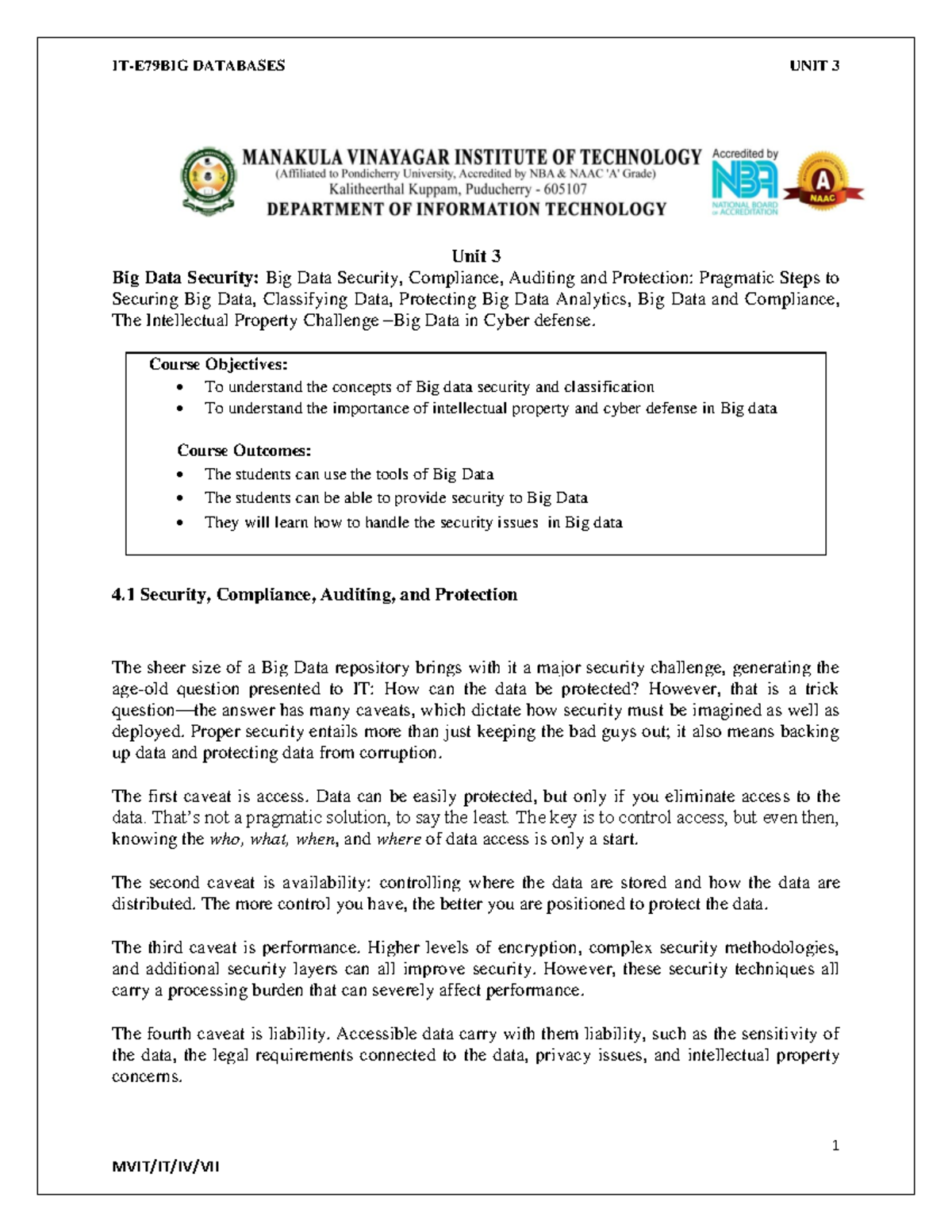 BD UNIT IV - It's a Pondicherry university notes - 1 Unit 3 Big Data ...