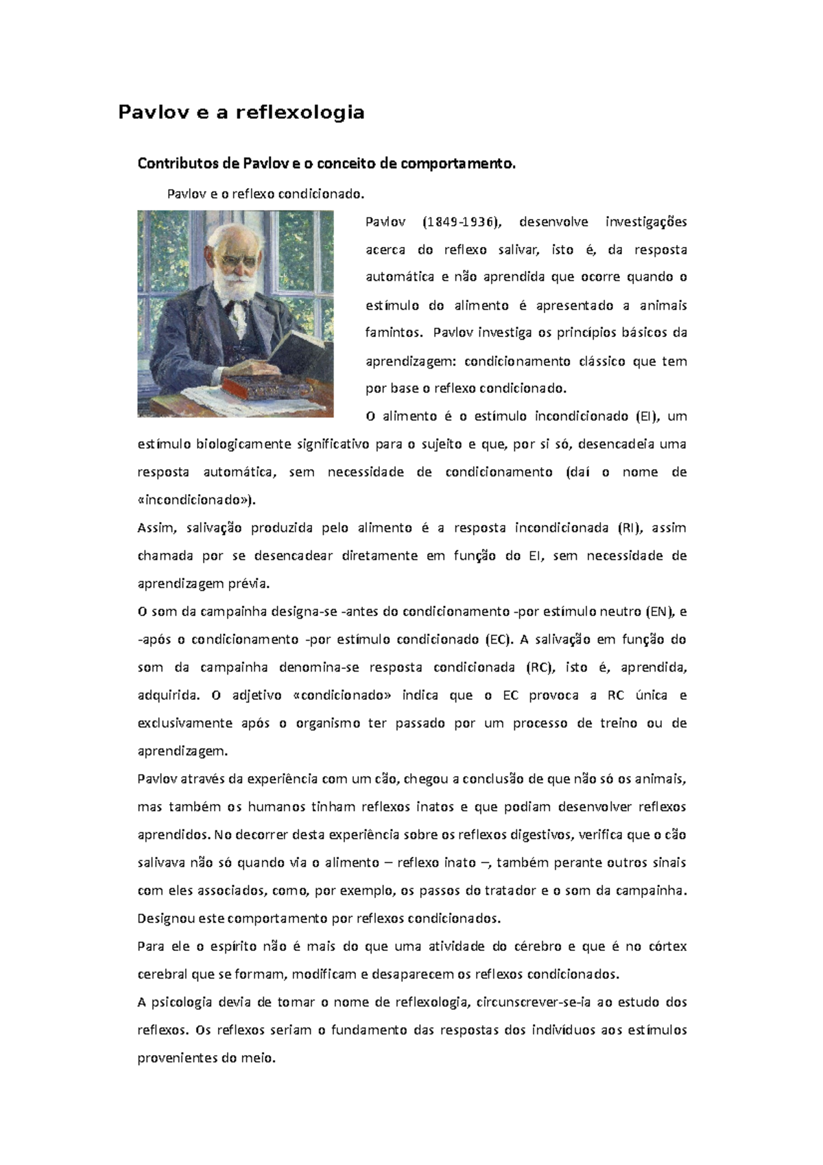 Pavlov - Pavlov e o reflexo condicionado. Pavlov (1849-1936 ...
