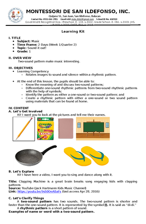 Lesson 2 Clap the Beat (WEEK 2) - MONTESSORI DE SAN ILDEFONSO, INC ...
