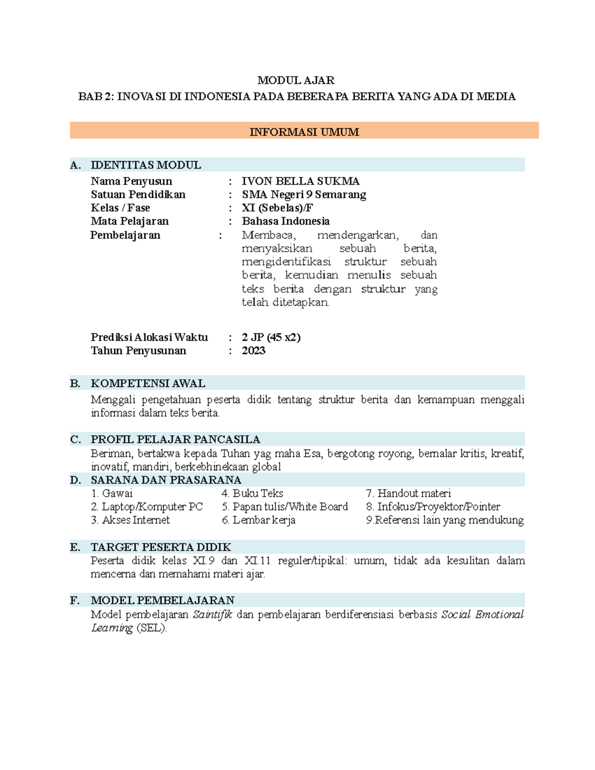 Modul AJAR IVON Bella Sukma NIM 2398011453 - MODUL AJAR BAB 2: INOVASI ...