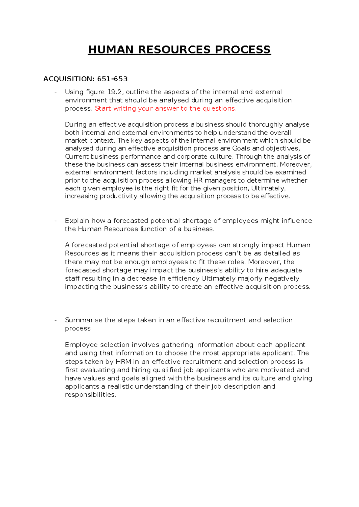 HR processes - HUMAN RESOURCES PROCESS ACQUISITION: 651- Using figure ...