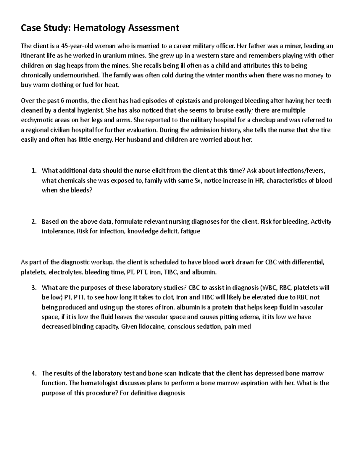 Case Study hematological assessment - Case Study: Hematology Assessment ...