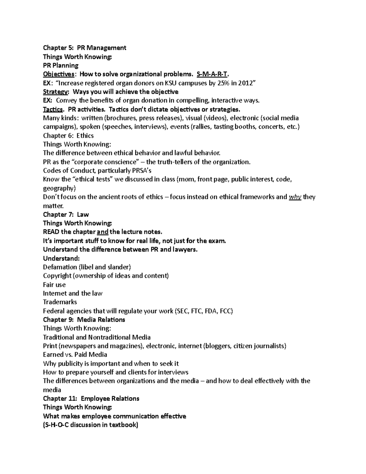 Exam 2 review - Lecture notes 12 - Chapter 5: PR Management Things ...