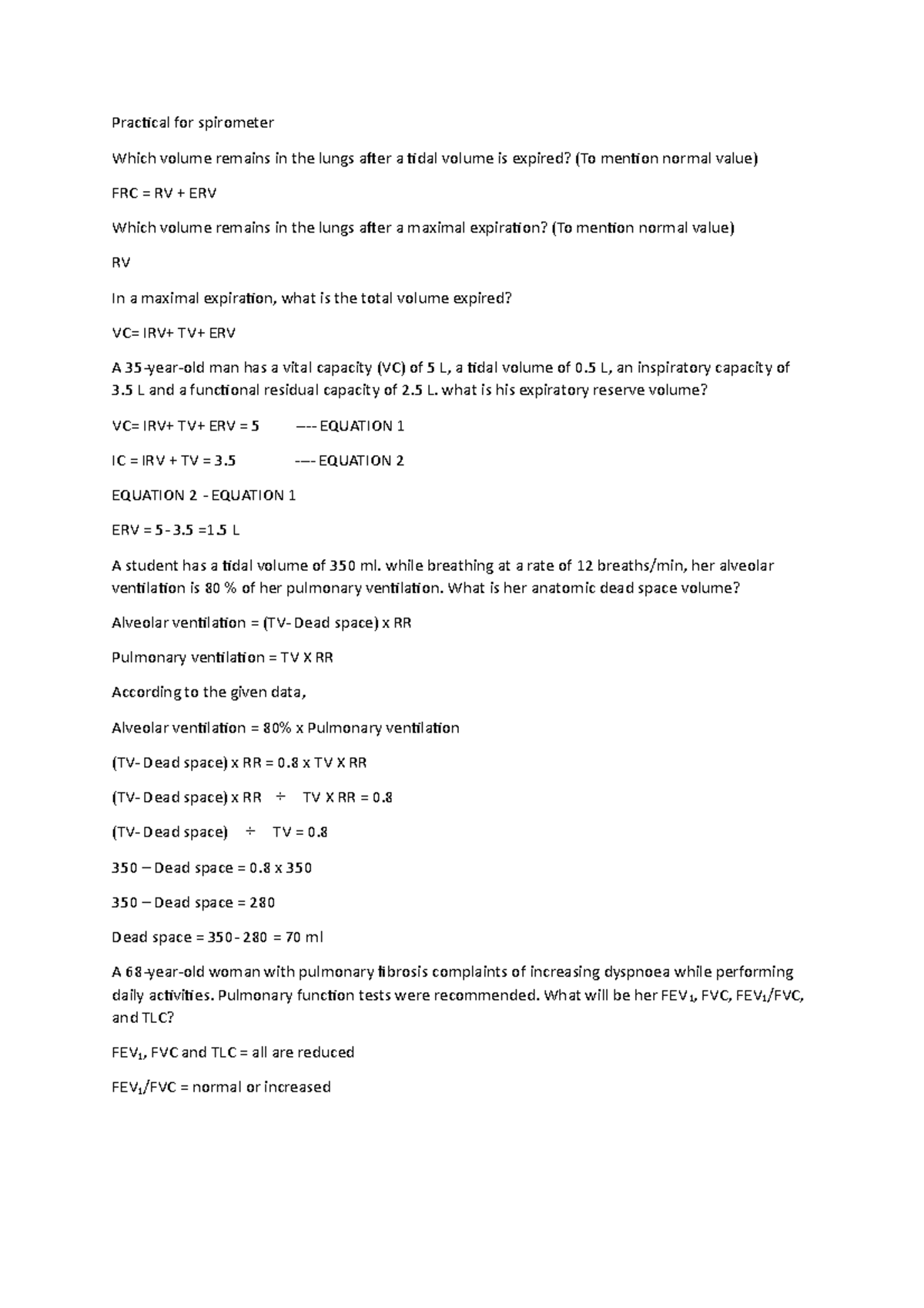 Practical spirometer - respiratory system - Practical for spirometer ...