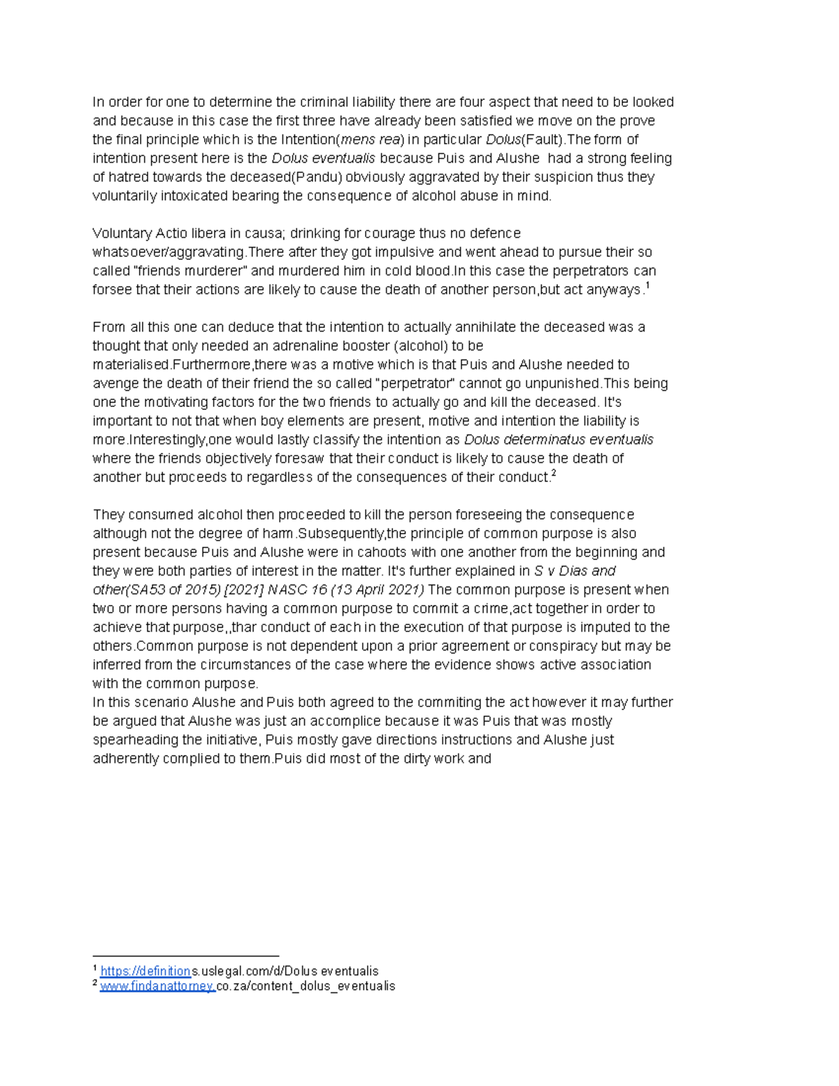 Hileni - Alushe and pandus criminal liability - In order for one to ...