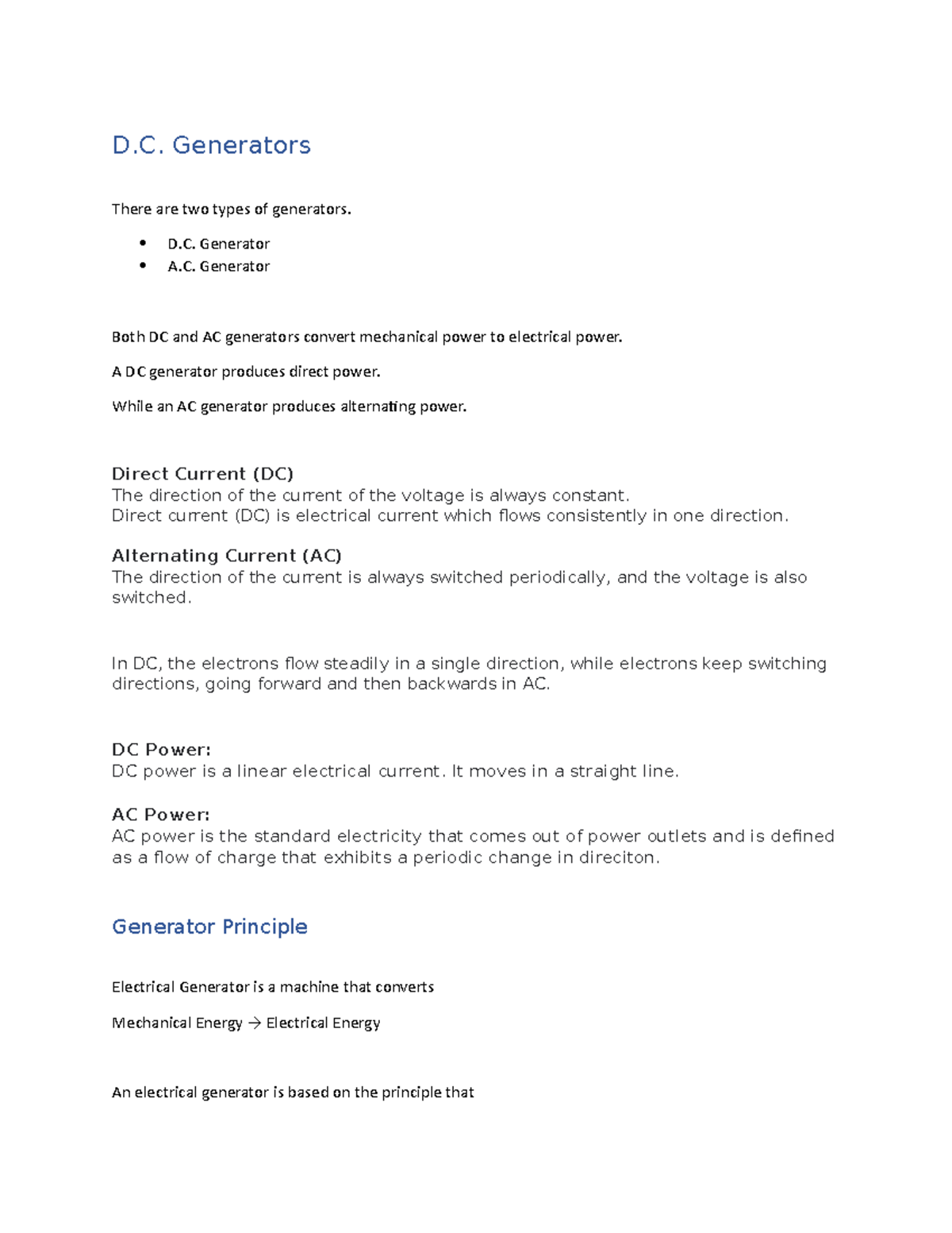 Notes - D. Generators There are two types of generators. D. GeneratorA ...