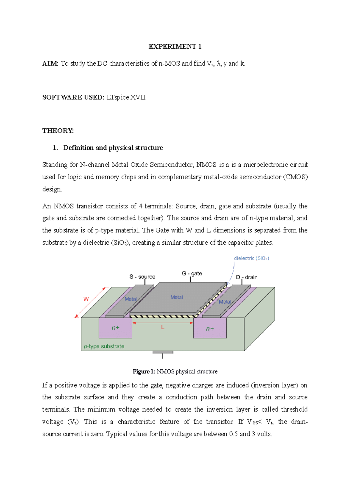 NMOS DC characteristics - EXPERIMENT 1 AIM: To study the DC ...