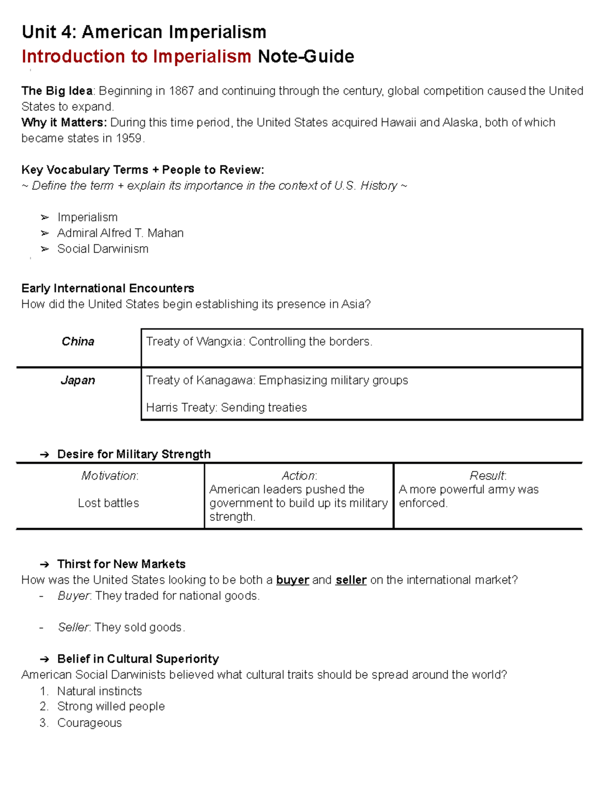 Copy of Day 23 Intro to Imperialism - Note Guide - Unit 4: American ...