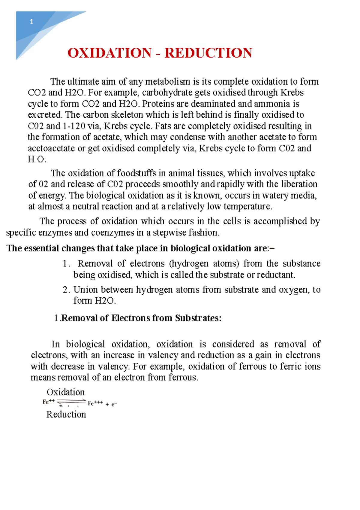 Biological oxidation Biochemistry - OXIDATION - REDUCTION The ultimate ...