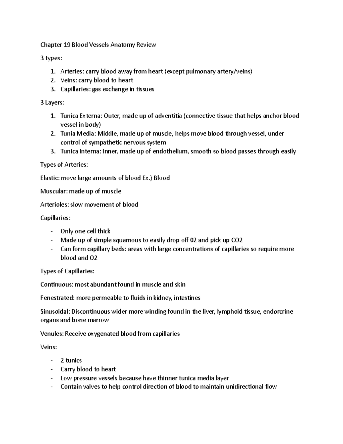 A & P I Chapter 19 Review - Chapter 19 Blood Vessels Anatomy Review 3 ...