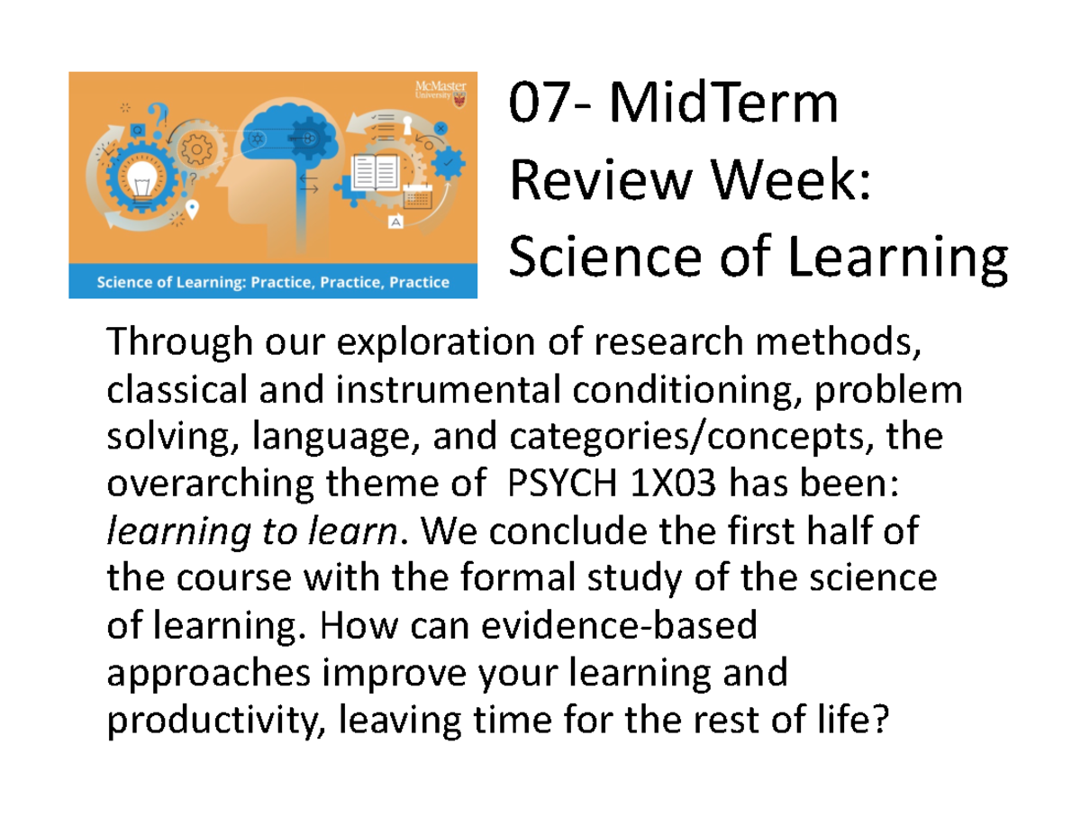 07-Science of Learning - 07 - MidTerm Review Week: Science of Learning ...