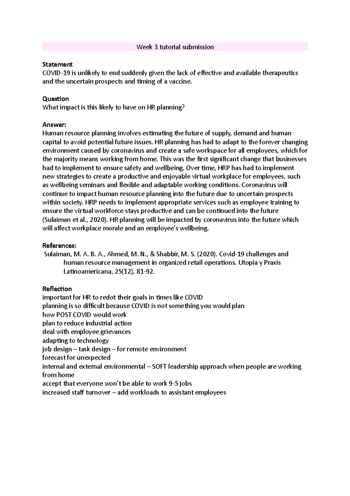 Week 3 tutorial submission - Week 3 tutorial submission Statement COVID ...