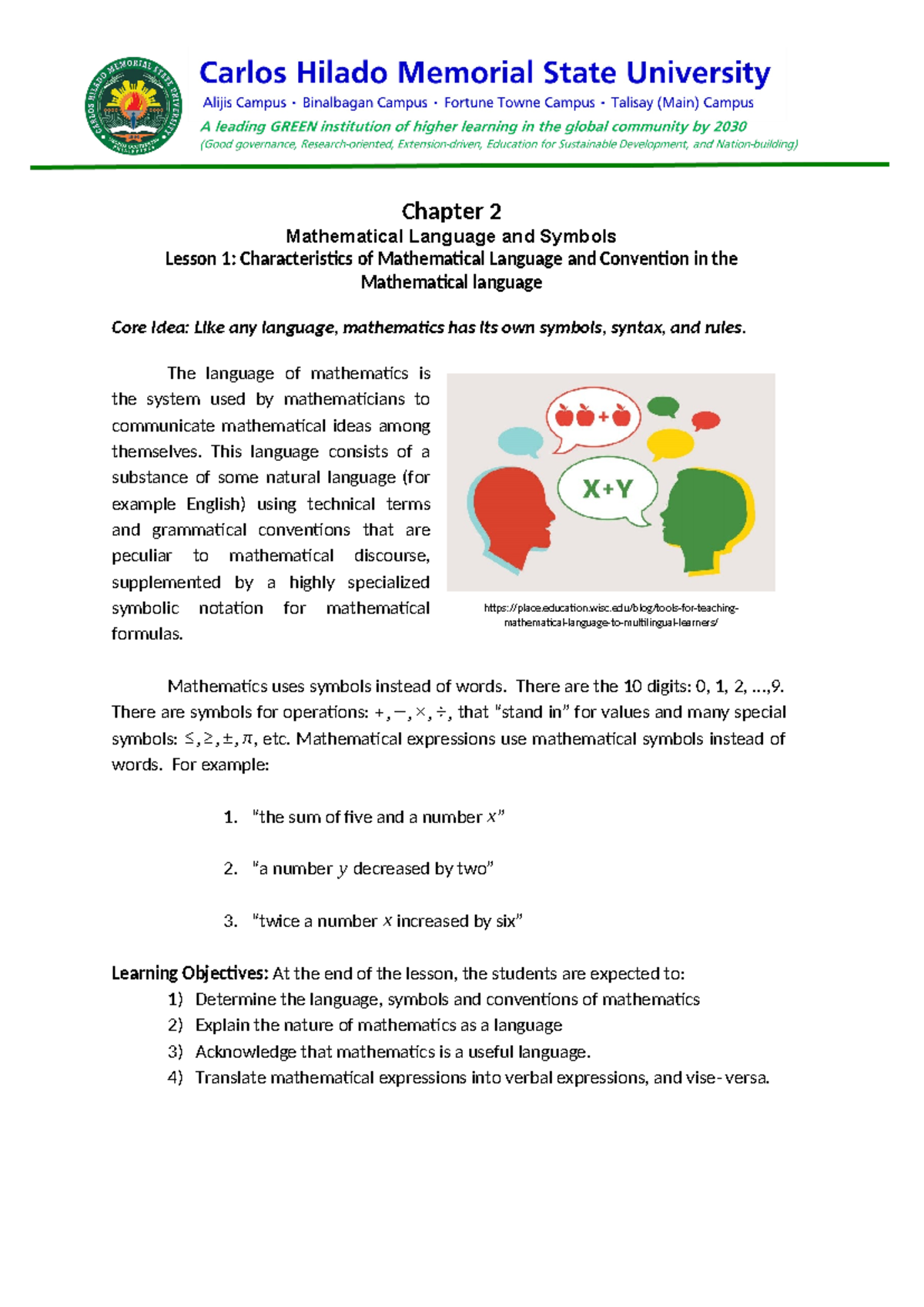 Chapter 2 Mathematical Language AND Symbols - Chapter 2 Mathematical ...