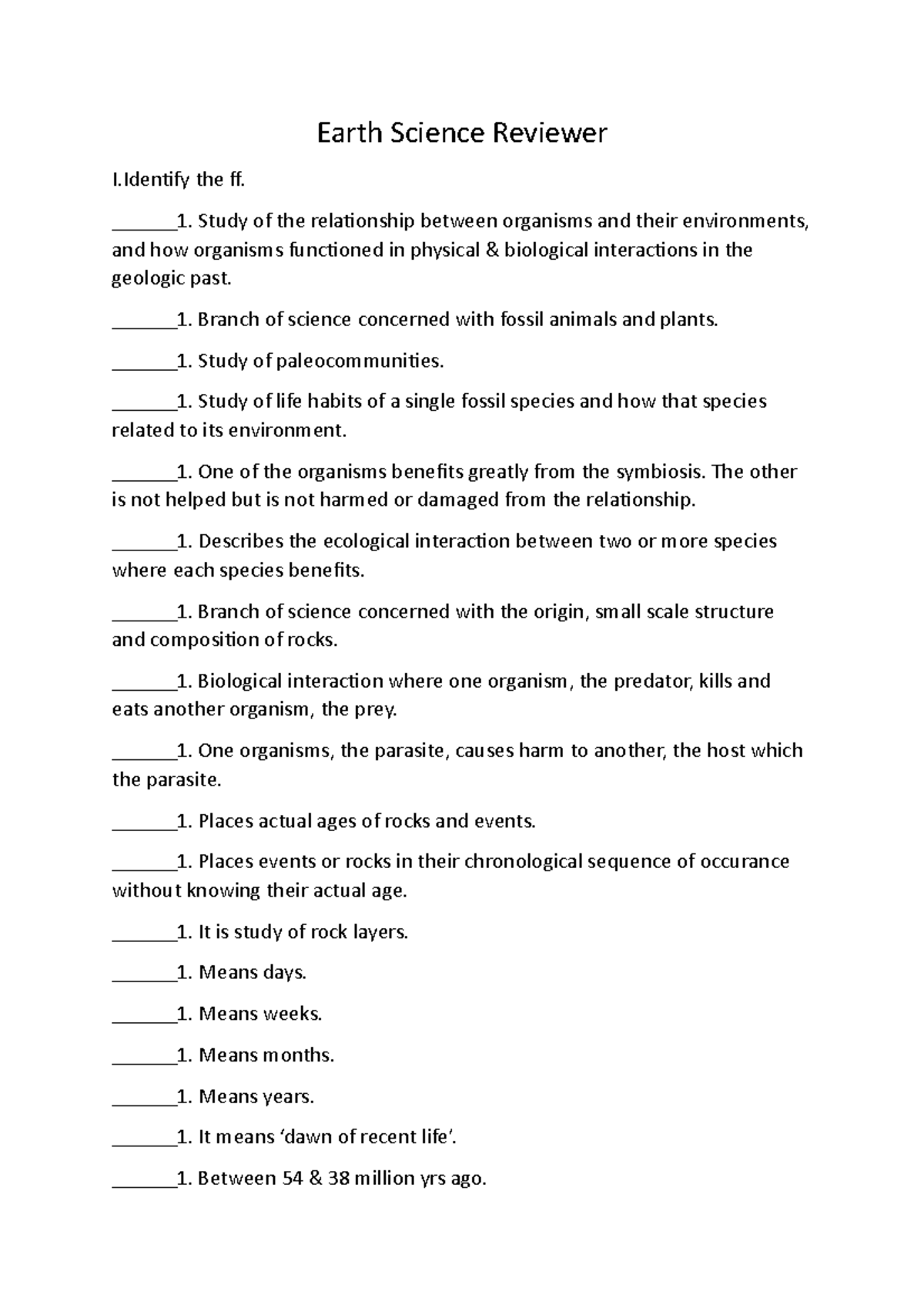 Earth Science Reviewer ( Lesson 1 ) - Earth Science Reviewer I the ff ...