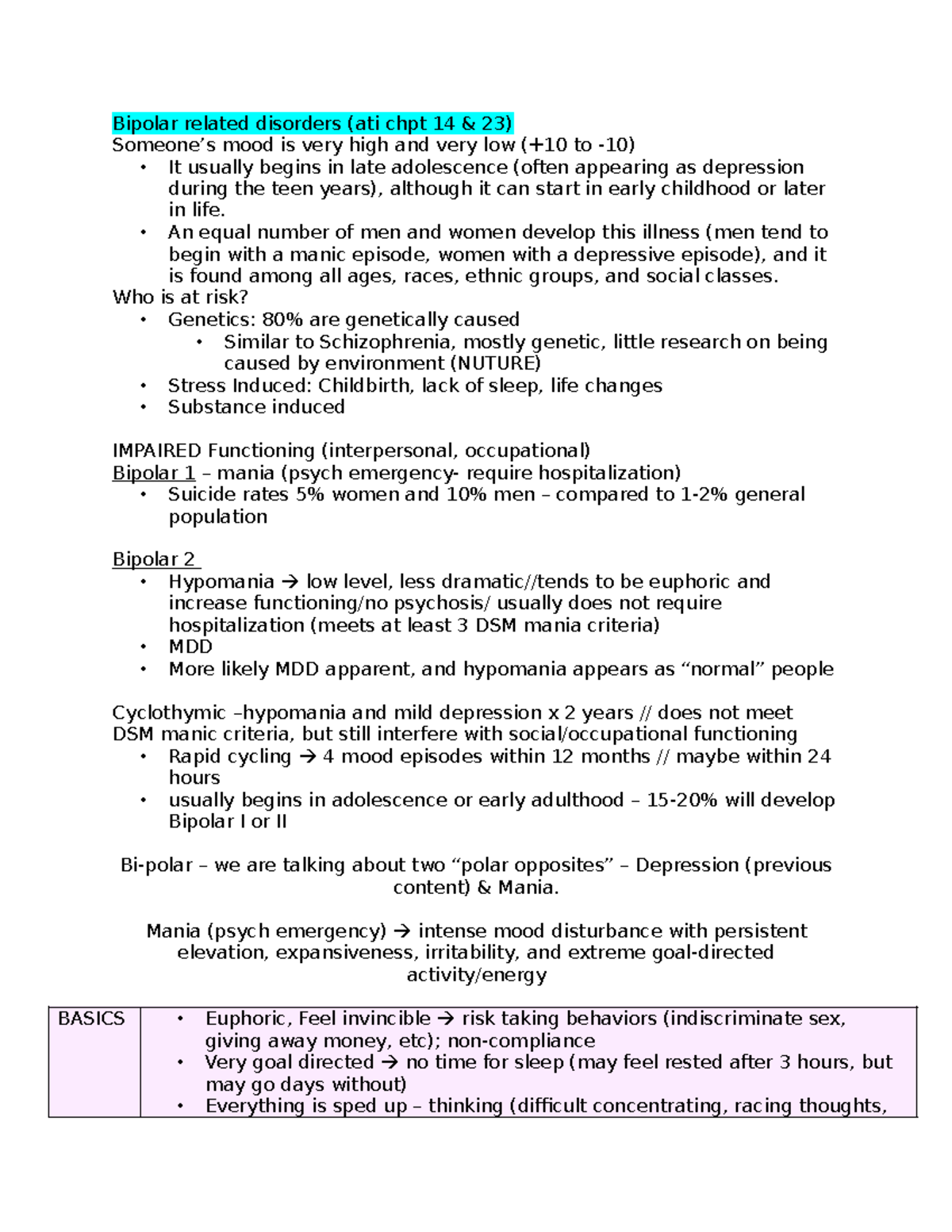 Week 4 BPD & bereaved - notes from lecture - Bipolar related disorders ...