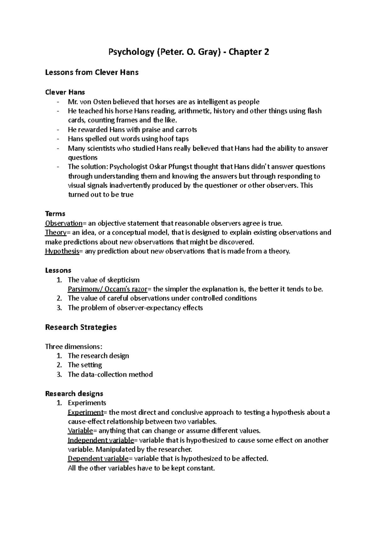 Summary chapter 2 Psychology (Peter. O. Gray) - Psychology (Peter. O ...