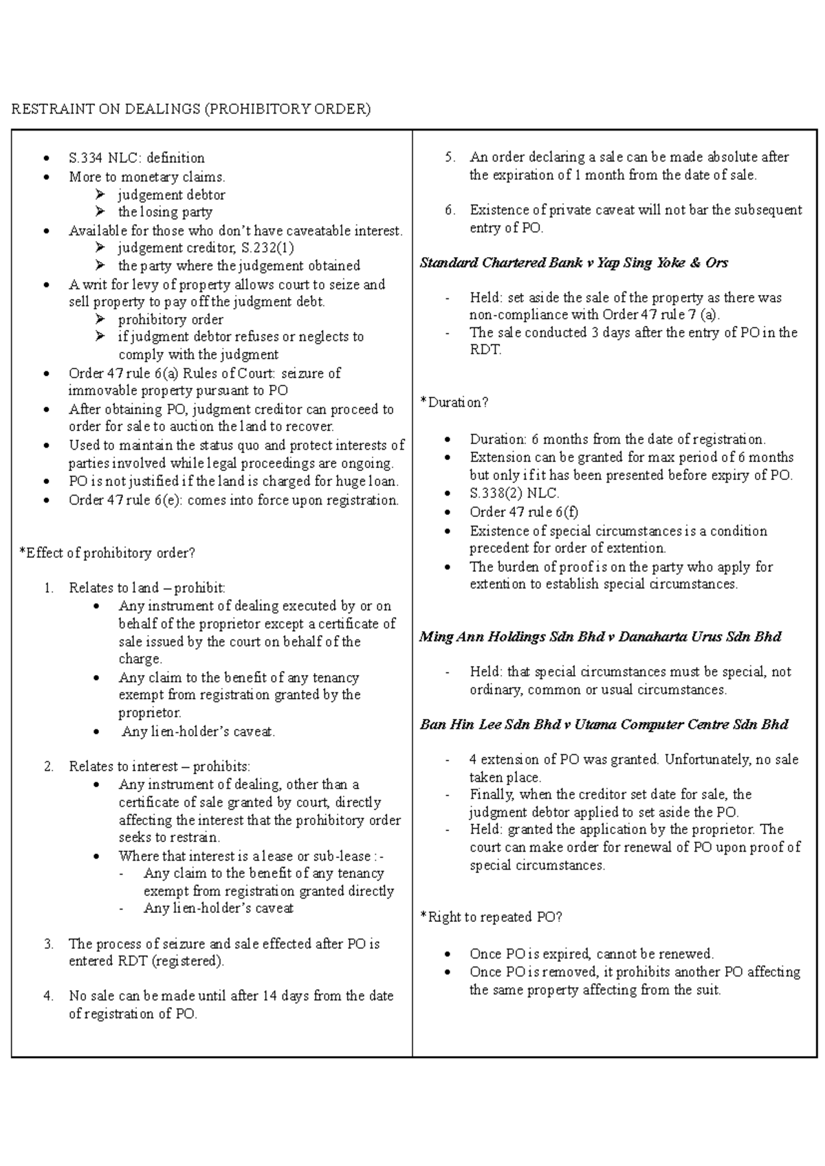 Prohibitory Order - RESTRAINT ON DEALINGS (PROHIBITORY ORDER) S NLC ...