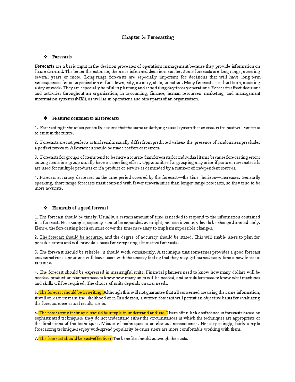 Forec a sting - Good luck - Chapter 3: Forecasting Forecasts Forecasts are a basic input in the ...