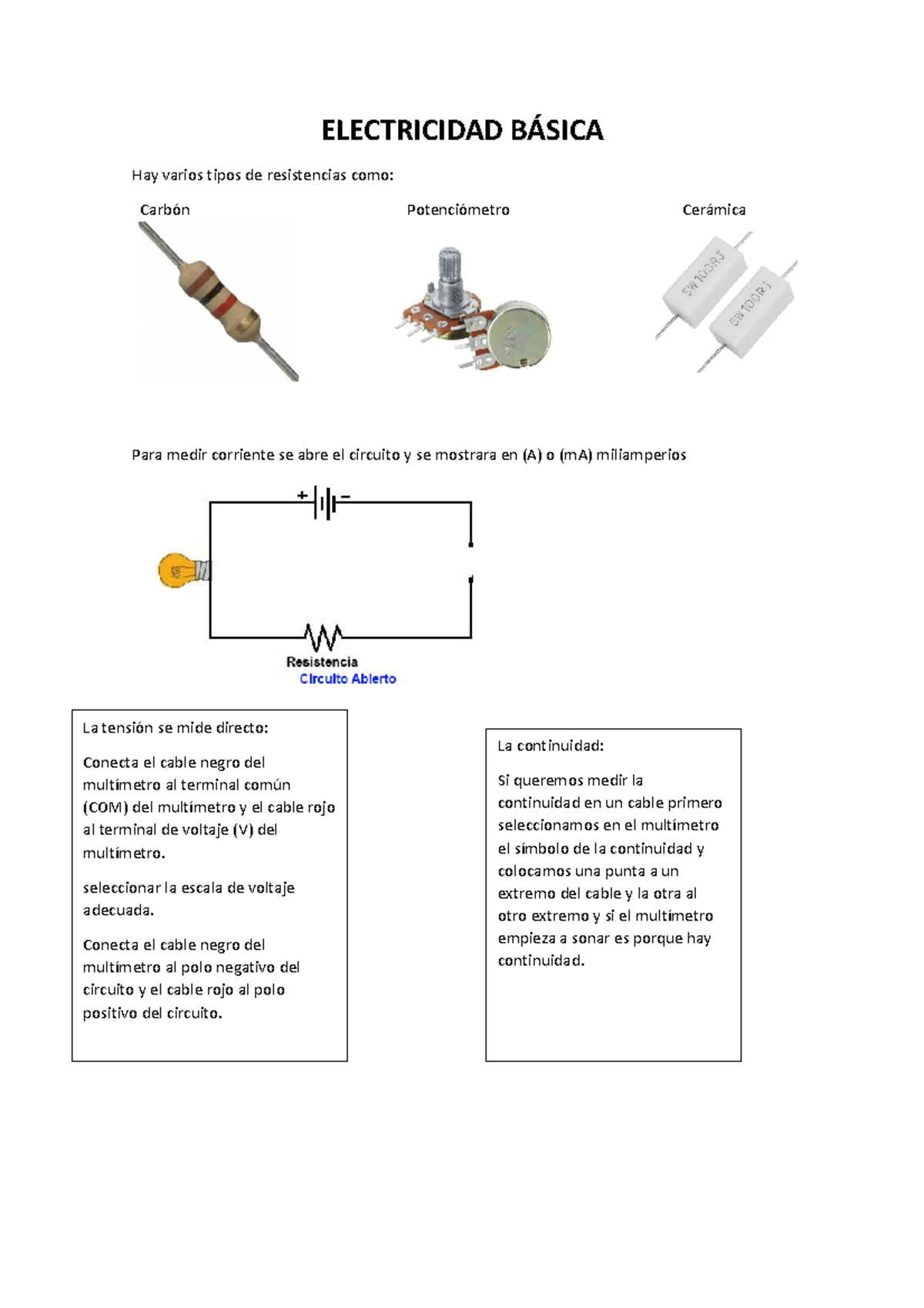 Electricidad básica semana 2 - ELECTRICIDAD BÁSICA Hay varios tipos de ...
