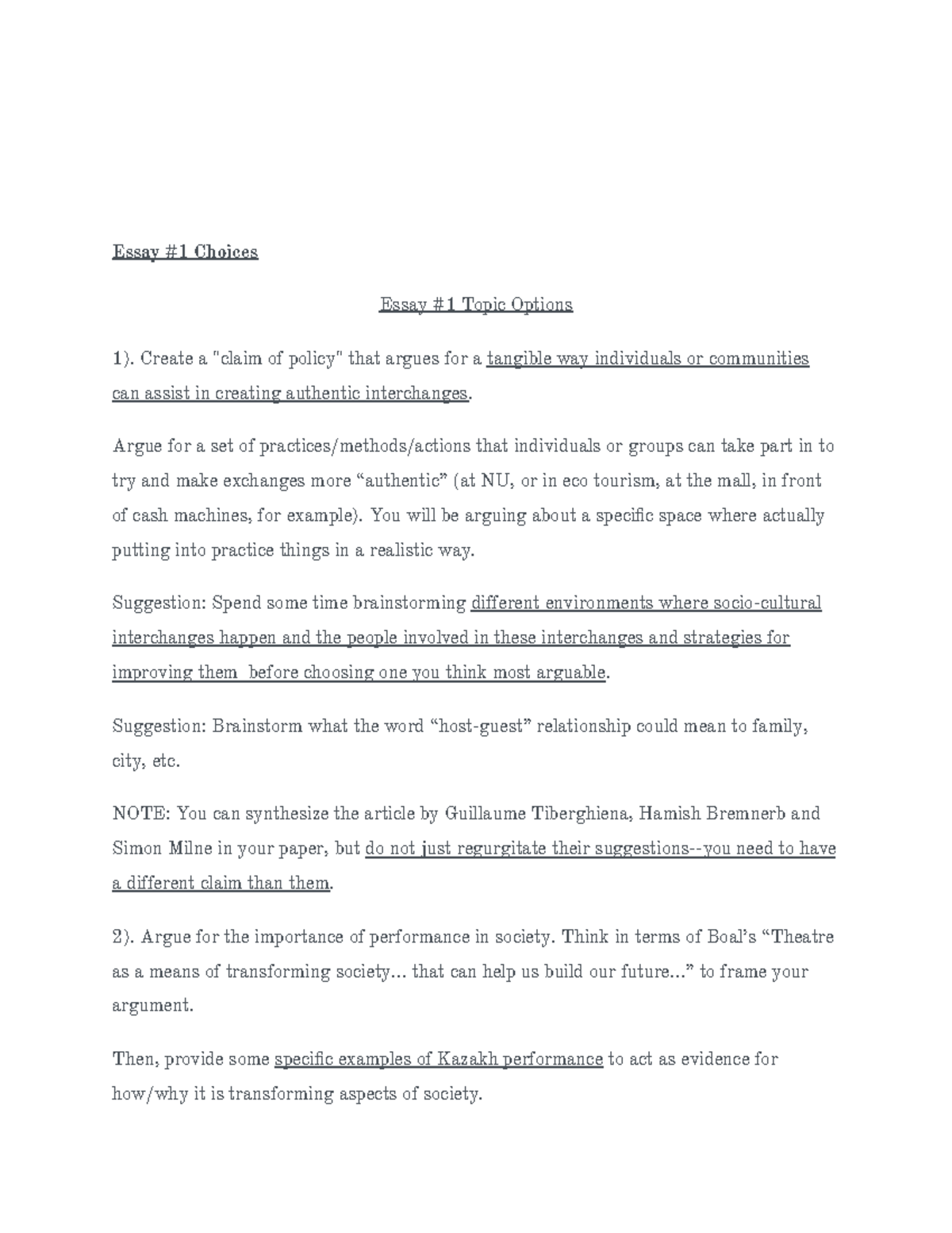 Essay number one choices WCS 150 Course - Essay #1 Choices Essay #1 ...