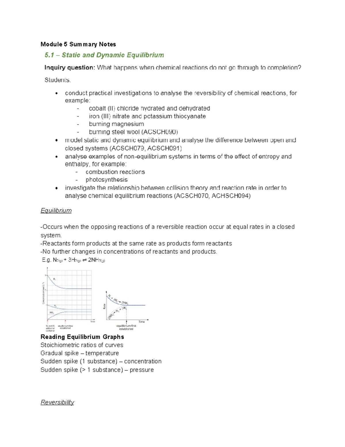 Module 5 Summary Notes - Module 5 Summary Notes Equilibrium -Occurs ...
