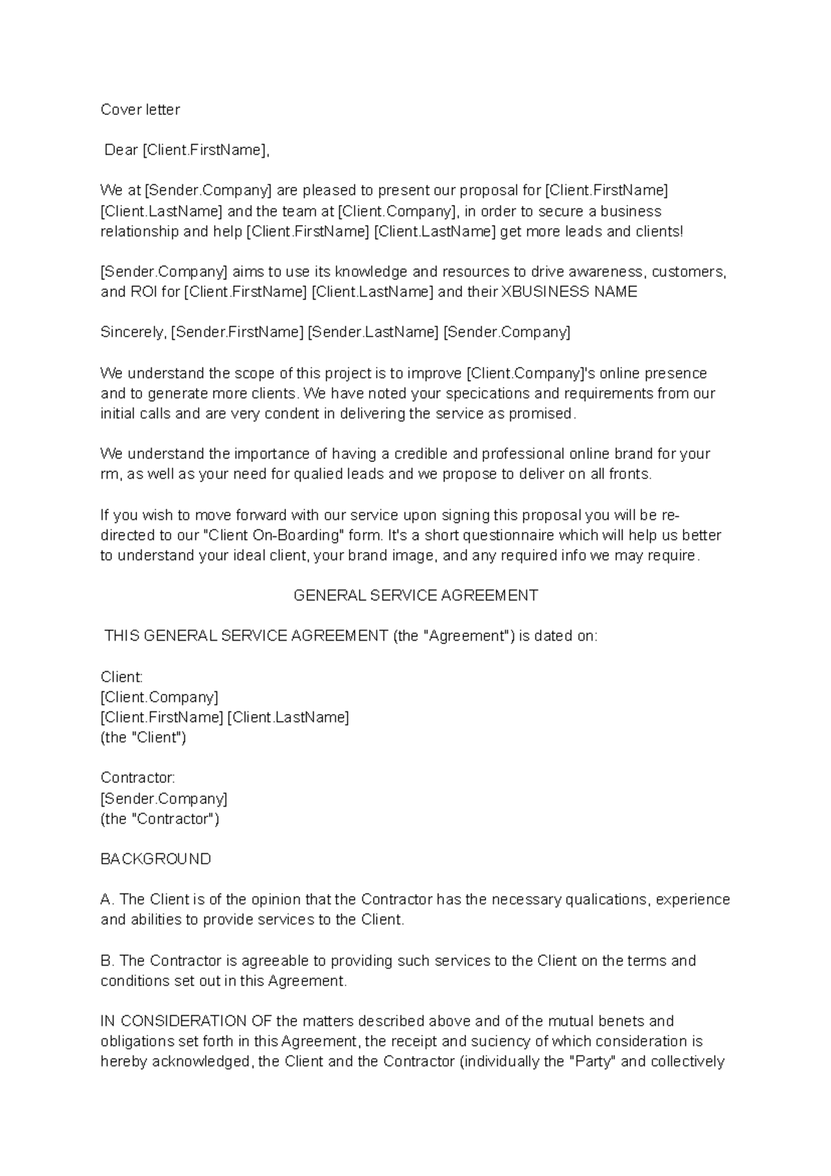 Contract template - ewrw - Cover letter Dear [Client], We at [Sender ...