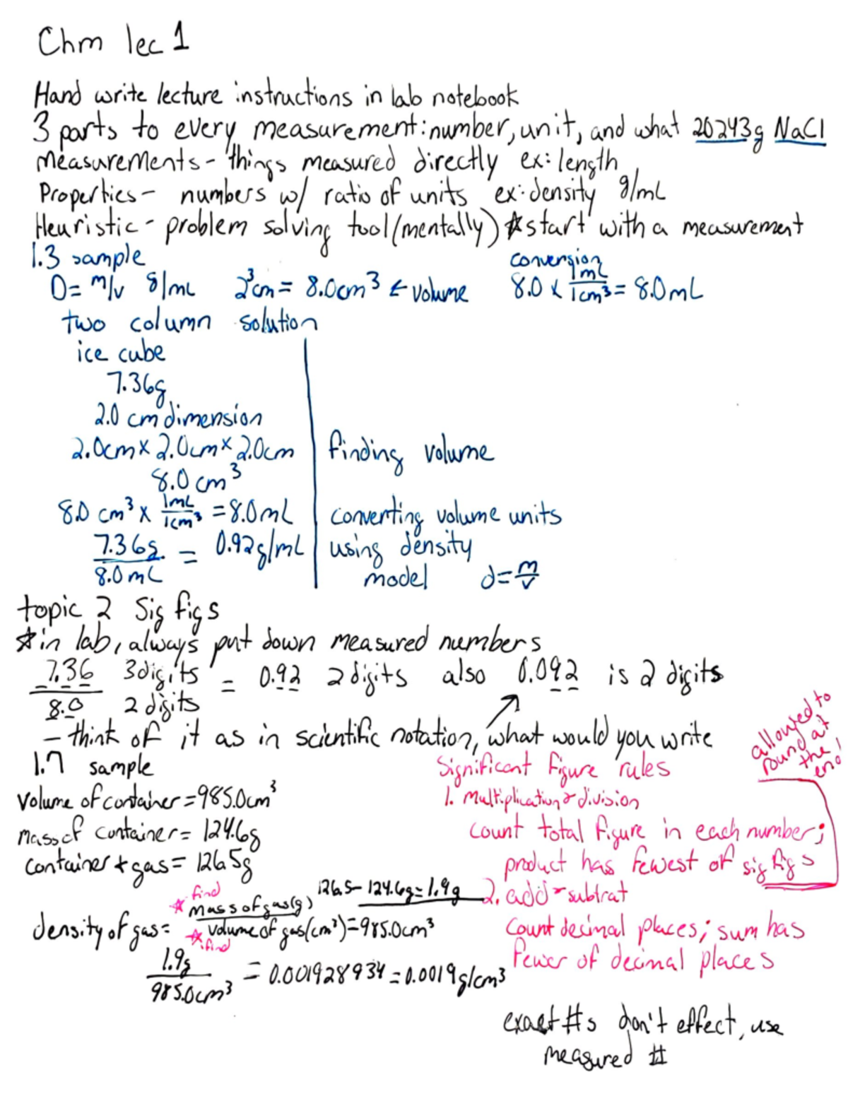 Chm lec 1 [Chem 1] - significant figures - Chm lec 1 Hand write lecture ...