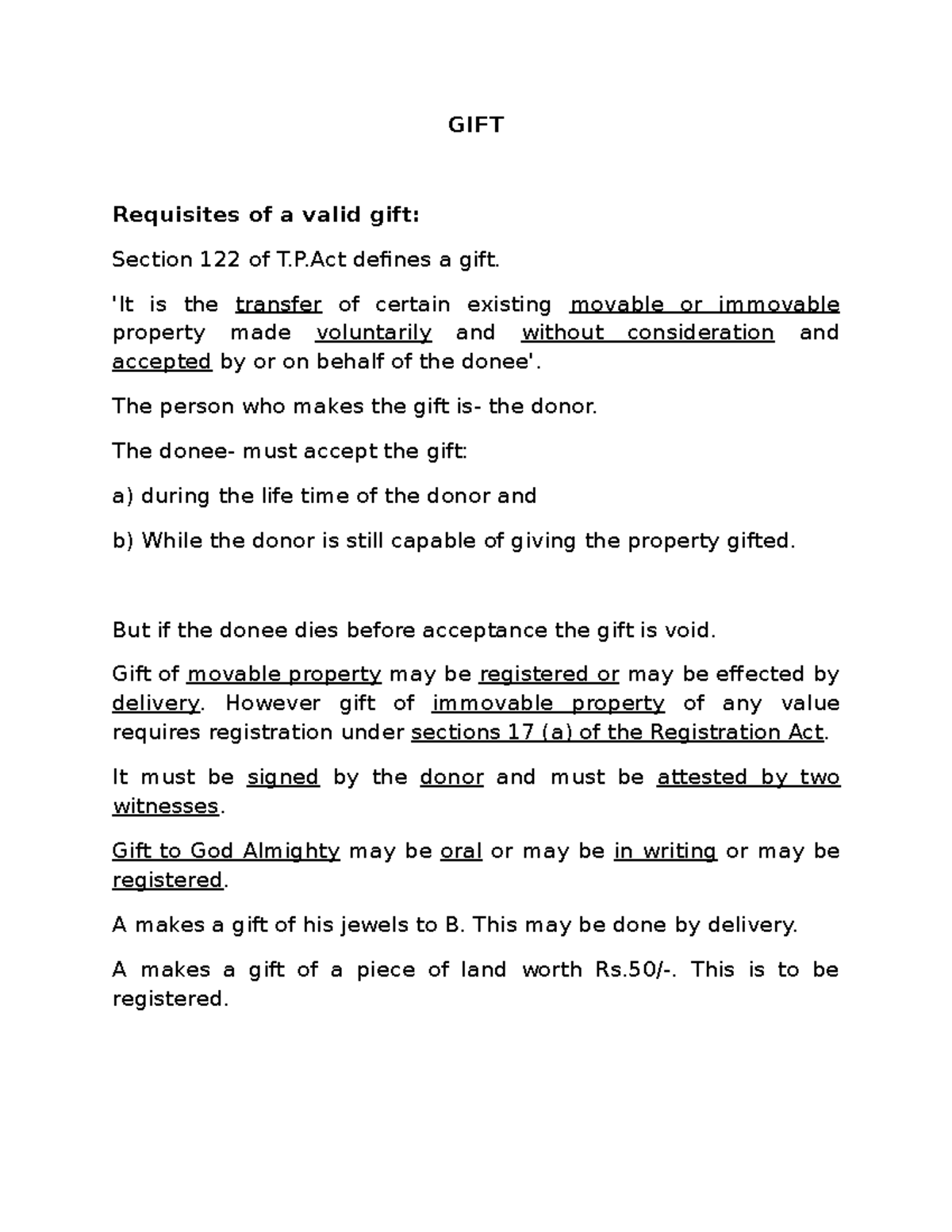 GIFT - Best Document for Gifts in Property Law - GIFT Requisites of a ...