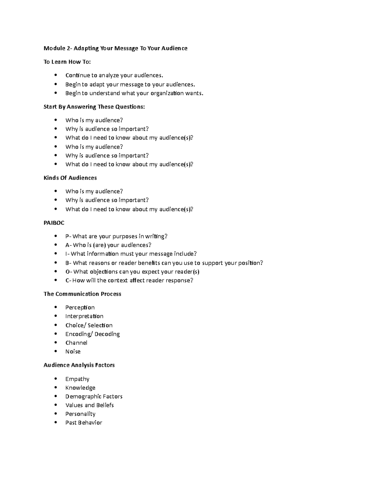 Module 2- Adapting your message to your audience - Module 2- Adapting ...