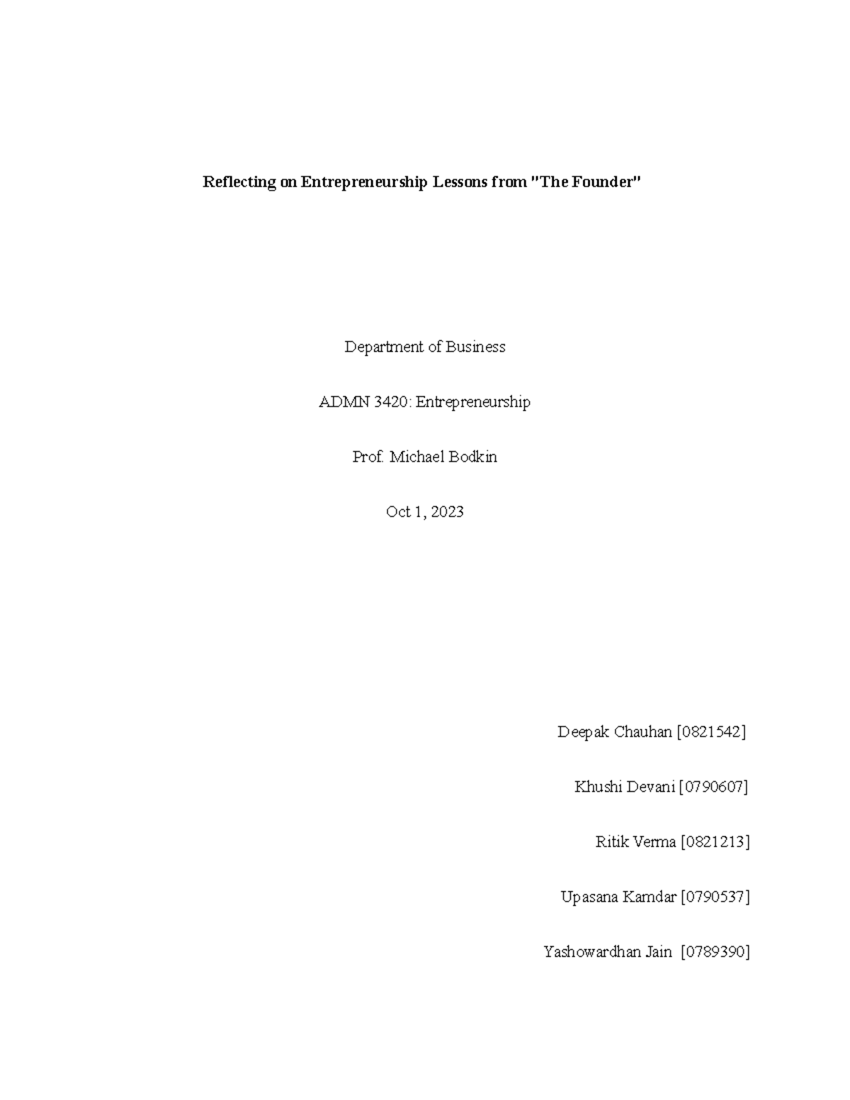 Ent - Reflection Paper - ncoasiaoifaoifaoksncak - Reflecting on Entrepreneurship Lessons from ...