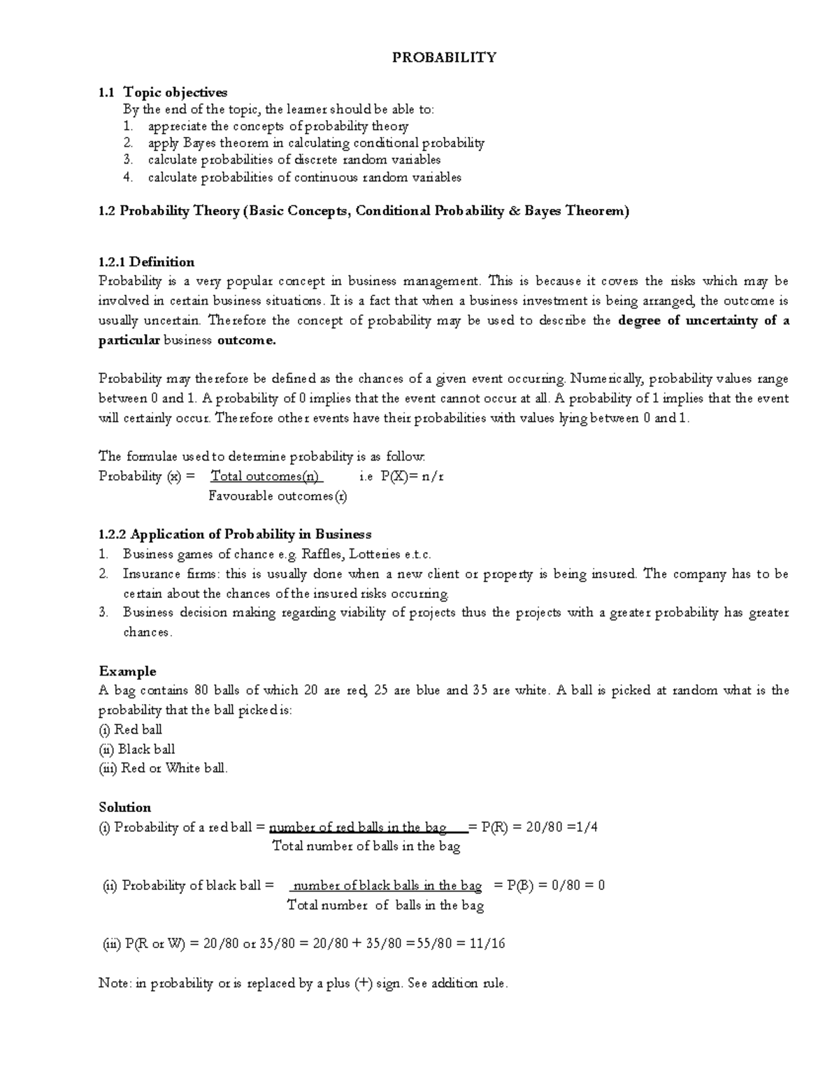 Probability Theory - Notes - PROBABILITY 1 Topic objectives By the end ...