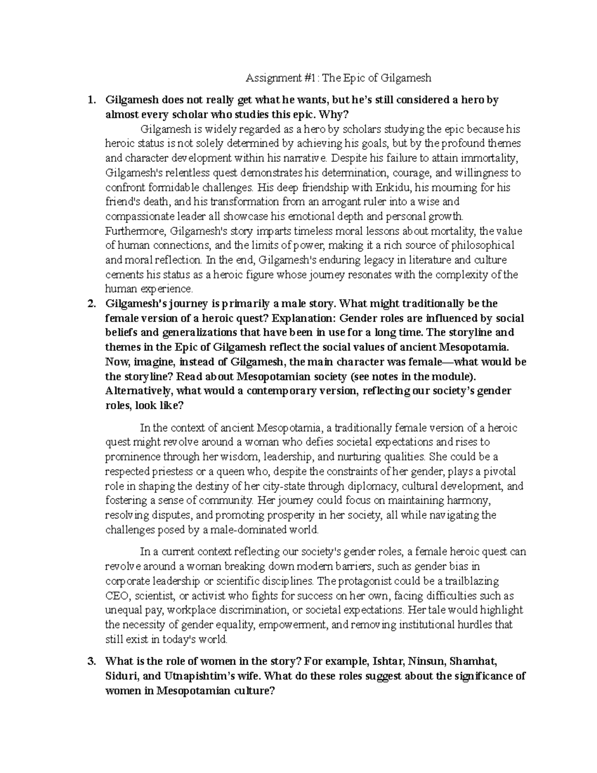 HIST112 assignment 1of1 - Assignment #1: The Epic of Gilgamesh ...
