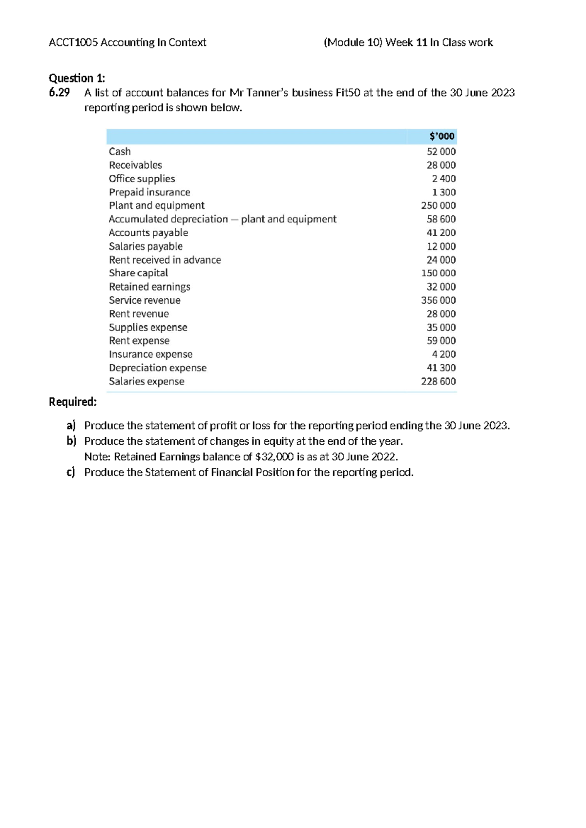 Week 11 (module 10) in class questions - ACCT1005 Accounting In Context (Module 10) Week 11 In ...