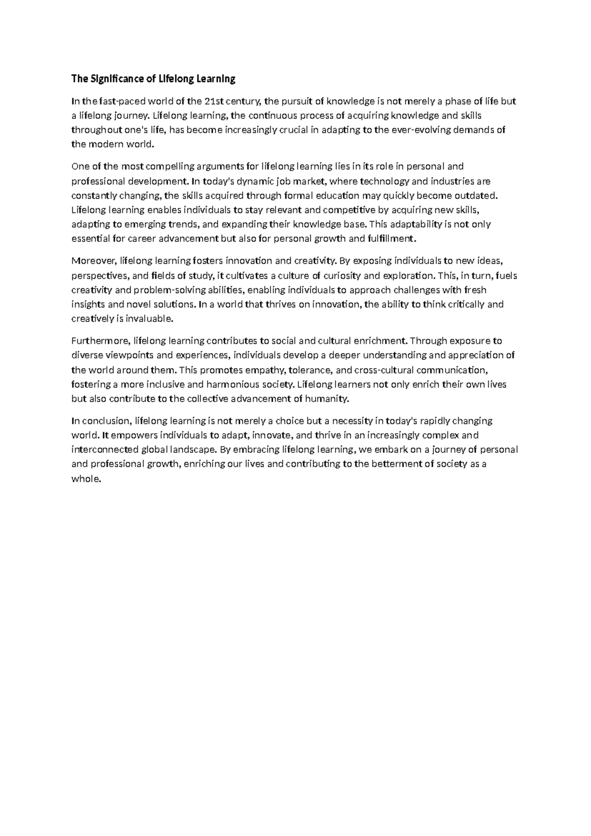 The Significance of Lifelong Learning - Lifelong learning, the ...