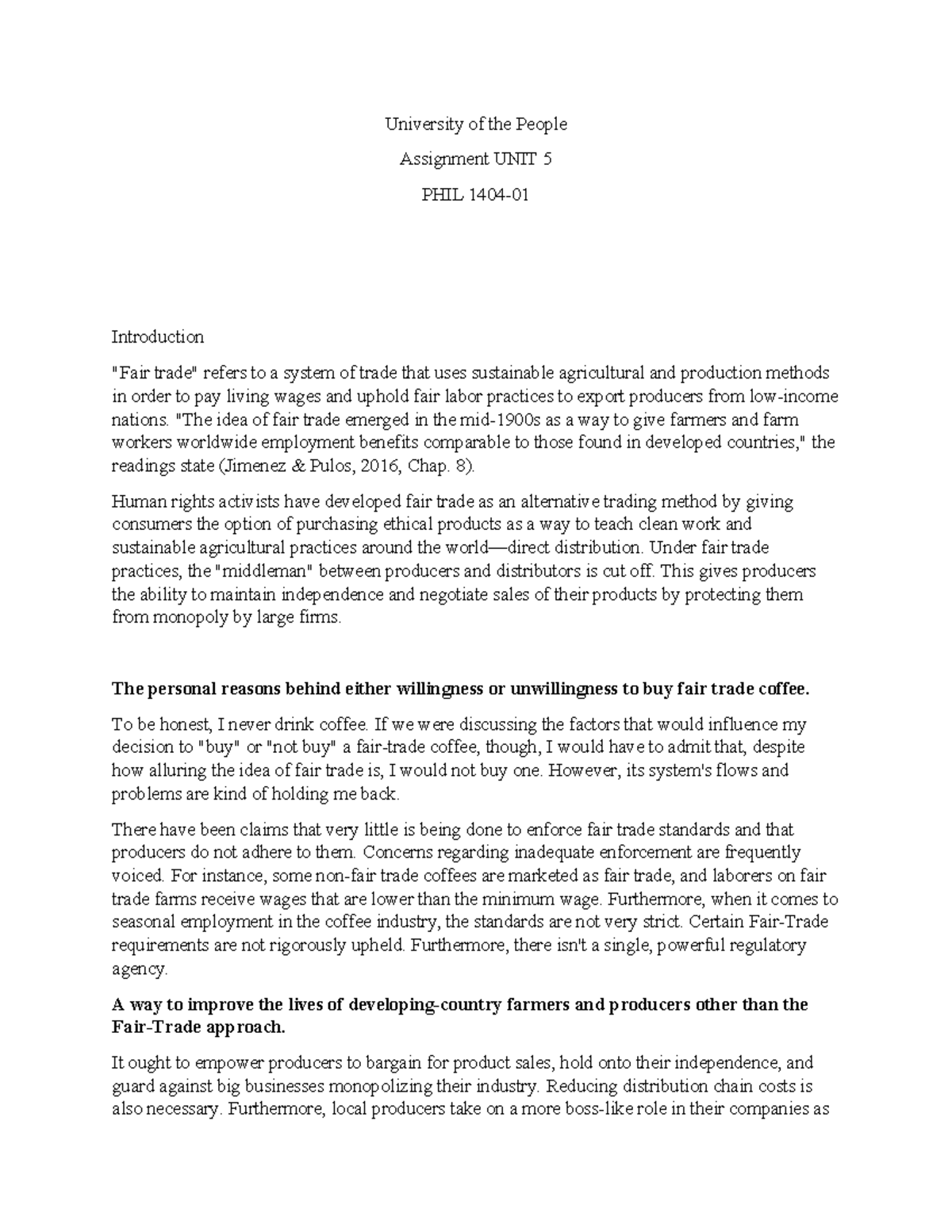 Assignment unit 5 - University of the People Assignment UNIT 5 PHIL ...