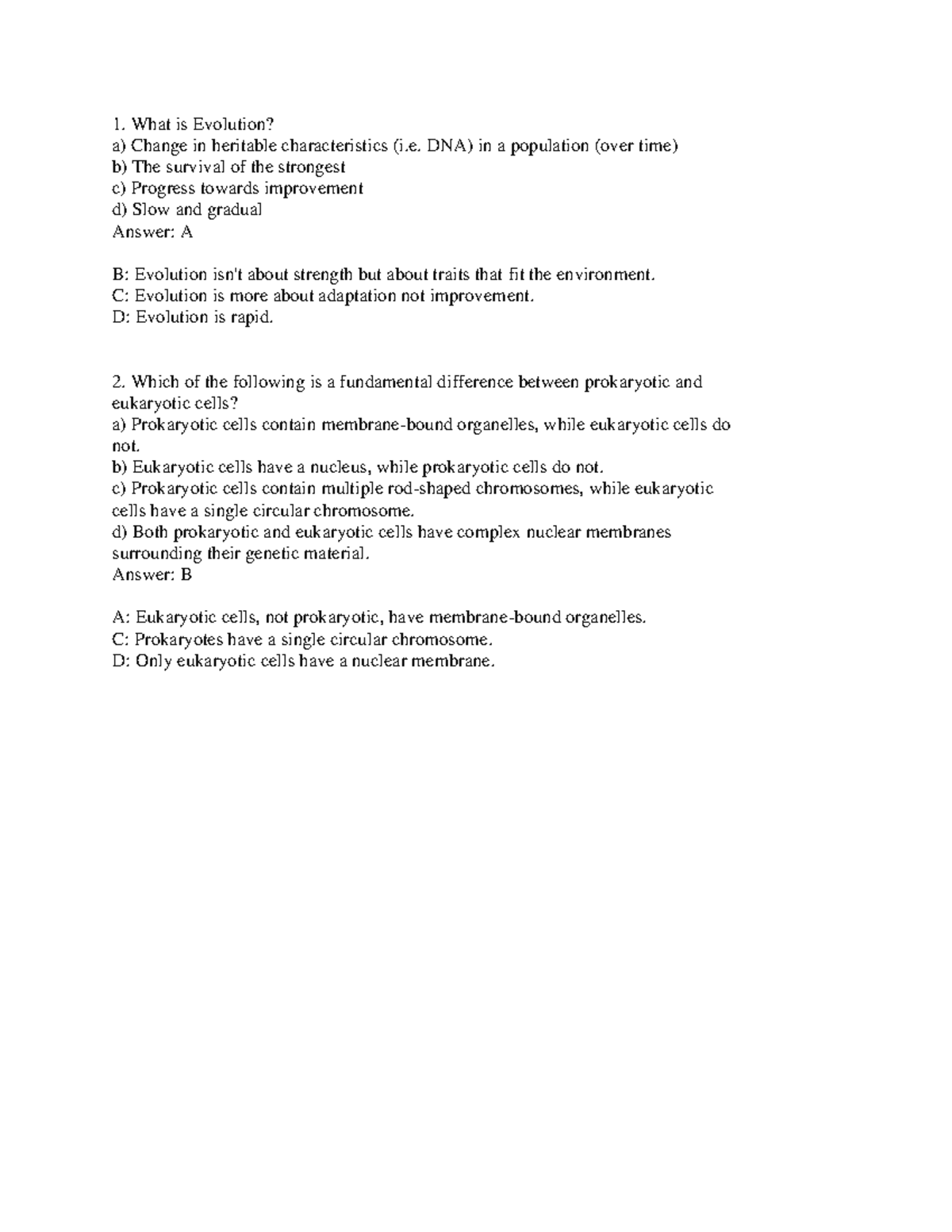 Multiple choice M2 - . Assignment / - What is Evolution? a) Change in ...