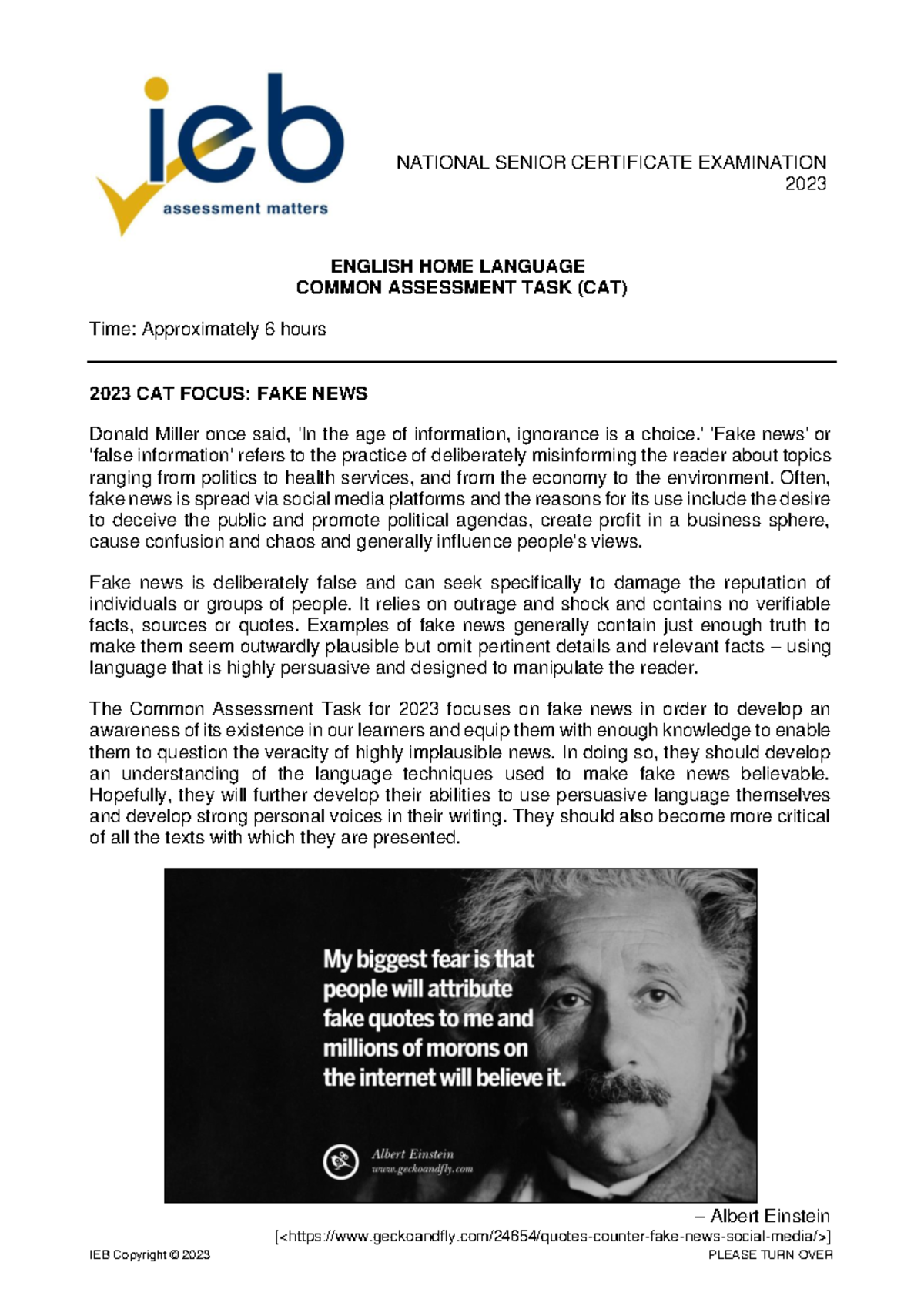 English HL CAT 2023 - IEB Copyright © 2023 PLEASE TURN OVER NATIONAL ...