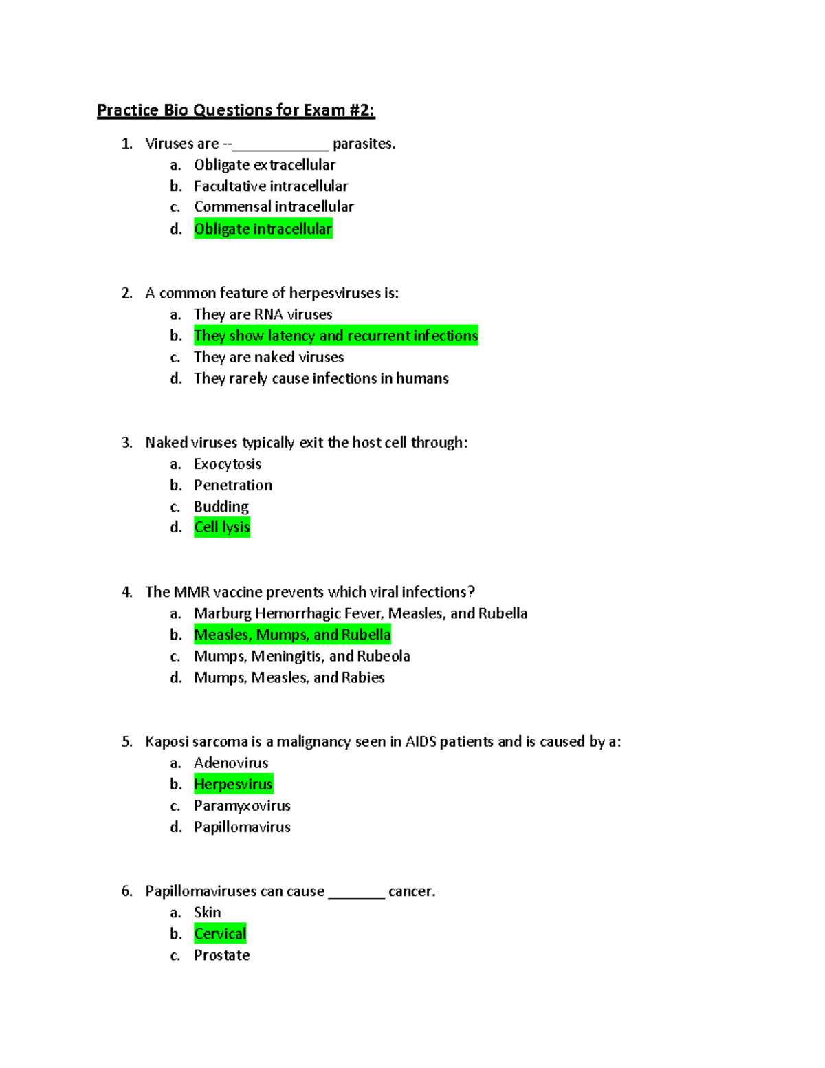 Practice bio questions part 3 - Practice Bio Questions for Exam #2 ...